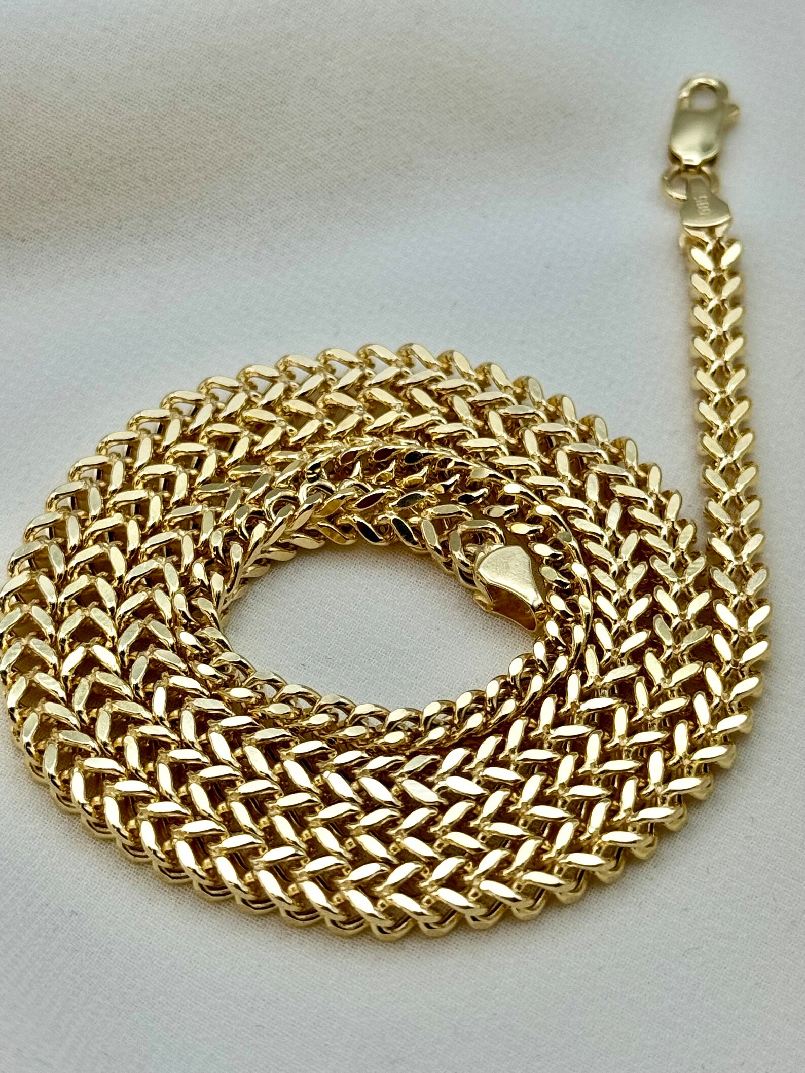 14k Solid Gold Diamond Cut Franco Chain Necklace (4.40mm, 20-24