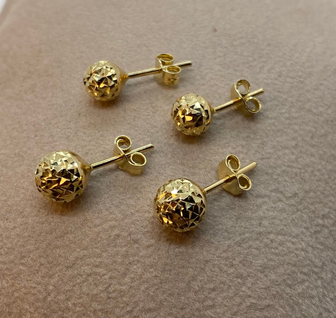 14k Gold Diamond Cut Ball Stud Earrings: 6mm or 7mm - Etsy