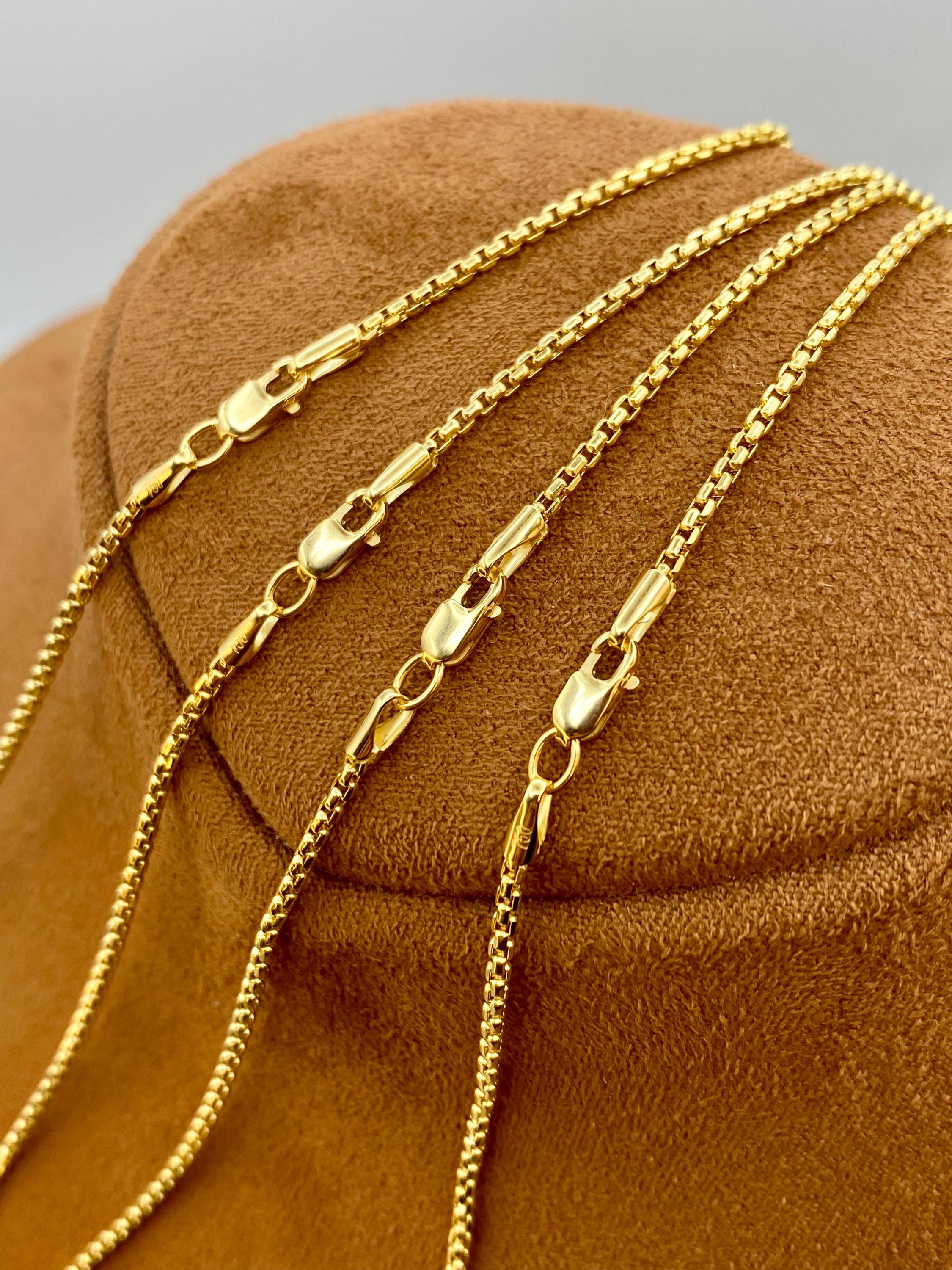 18K Gold Box Chain Necklace: Real Gold, Elegant Style - Etsy