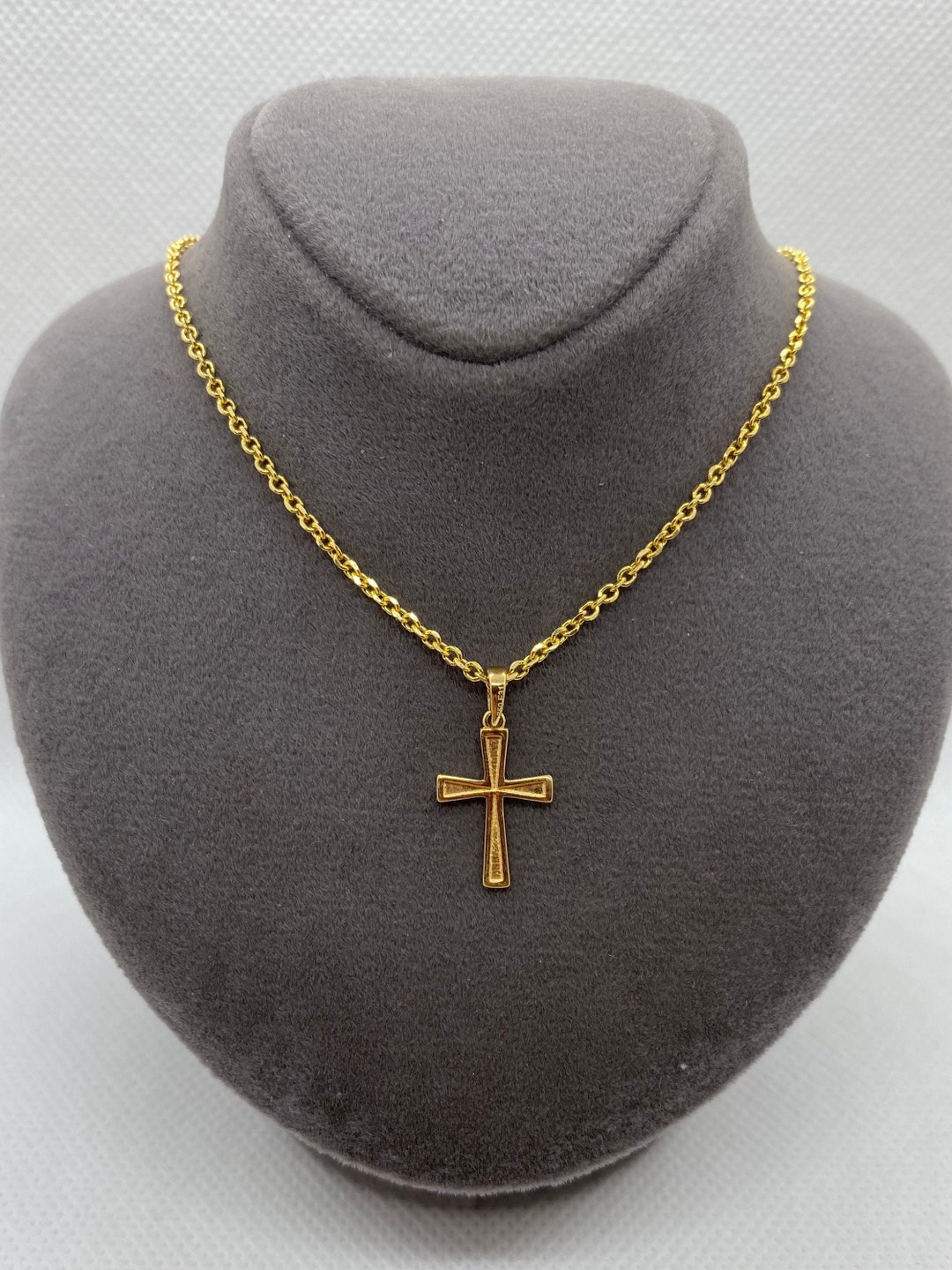 18k Solid Gold Cross Necklace 20 Inches - Etsy