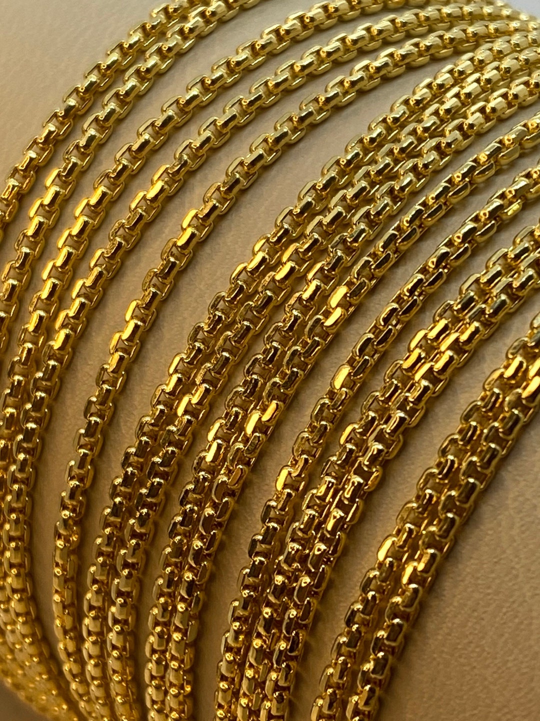 18K Solid Yellow Gold Box Chain Necklace, 20,22,24 Inches , Real Gold ...