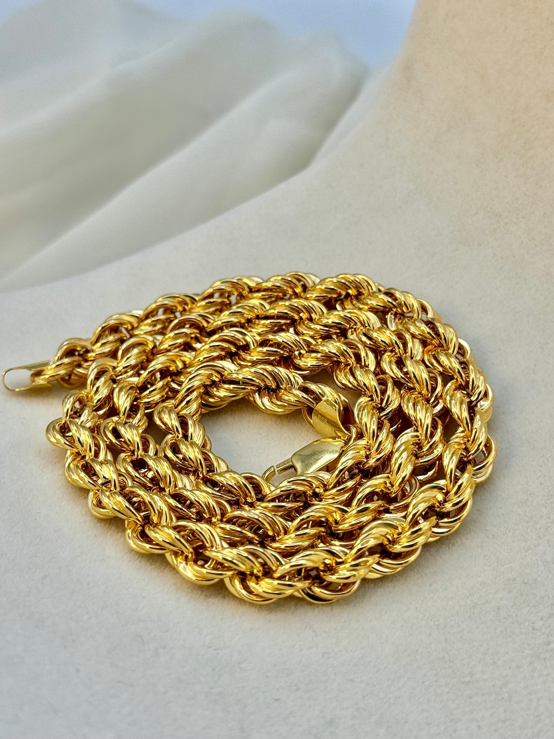 14k Real Gold Rope Chain, 8mm, 22", 14k Gold Chunky Rope Chain, Gold ...