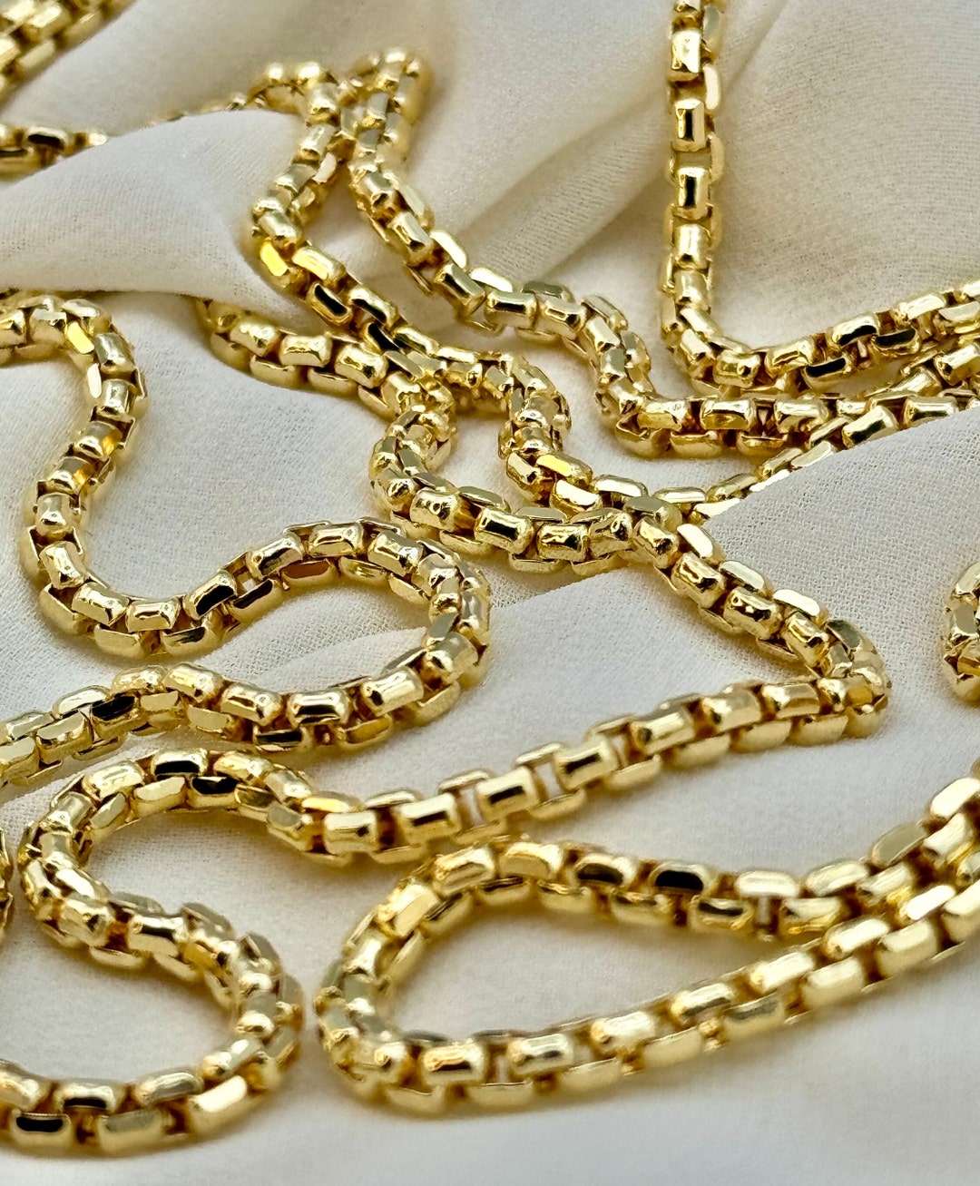 14K Solid Gold Box Chain Necklace, 20",22" ,24",27" Inches ,(3.5 Mm,2.5 ...