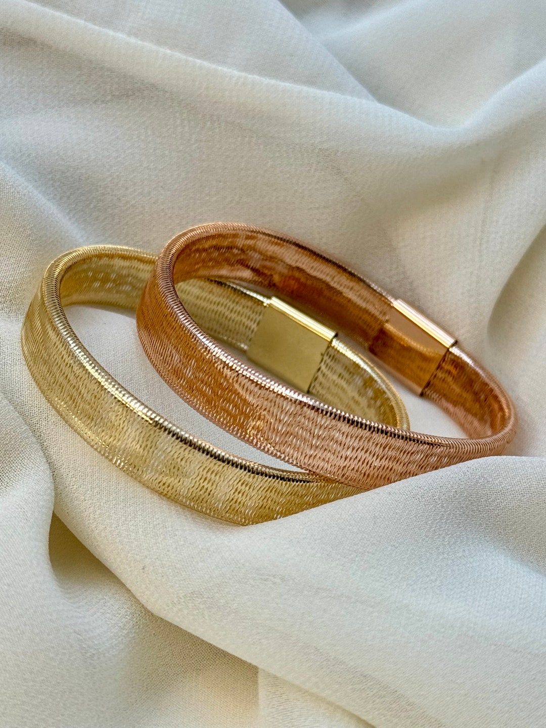 18K Gold Mesh Bangle Bracele,18k Real Gold Link Mesh Bracelet,mesh ...