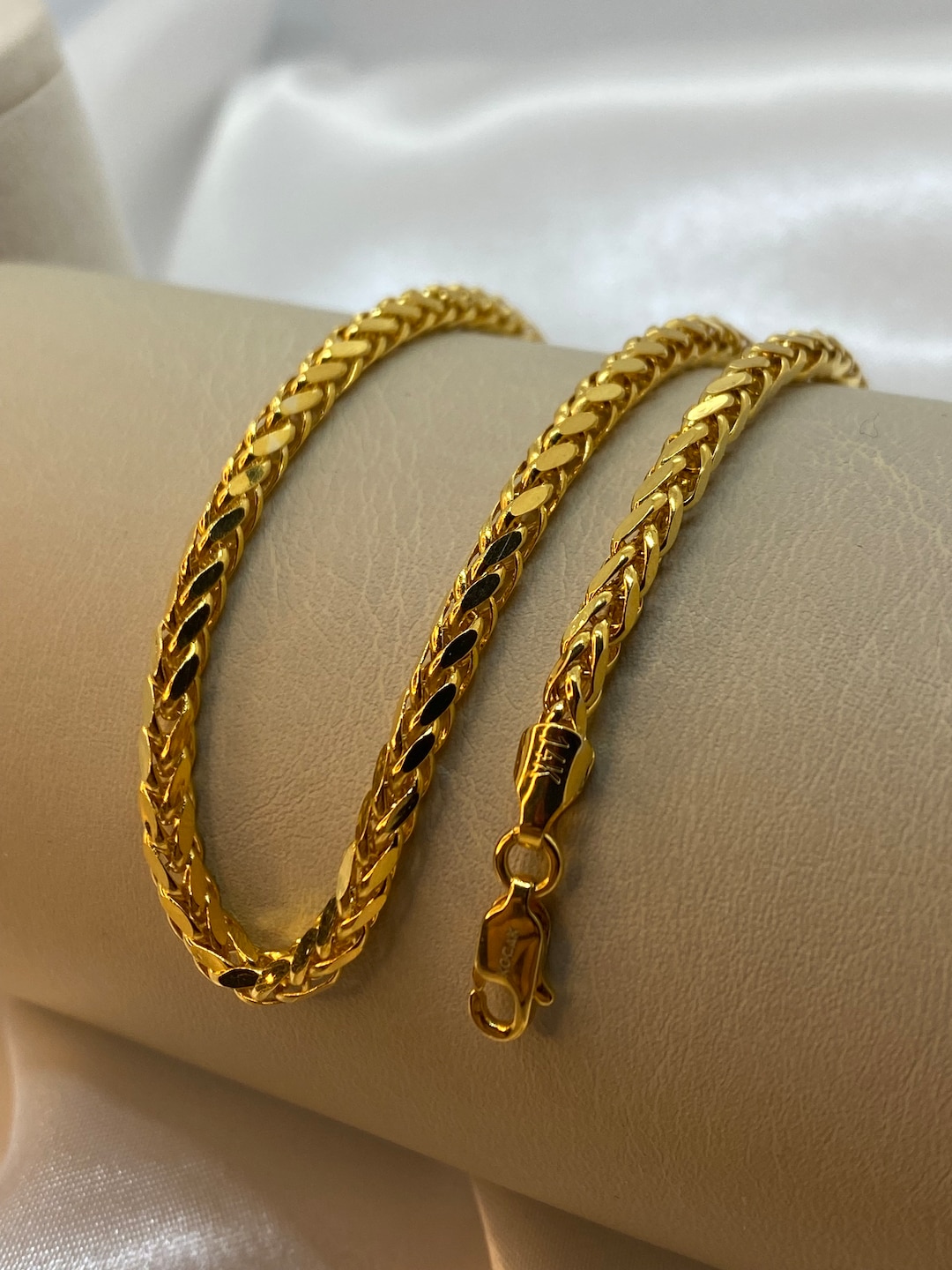 14k Real Gold Round Franco Bracelet, Diamond Cut, 8.5 ",3.5 Mm Width ...