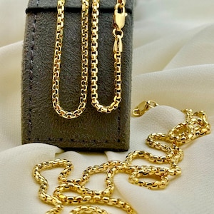 18K Gold Box Chain Necklace and Bracelet: Authentic Fine Gold, Layering ...