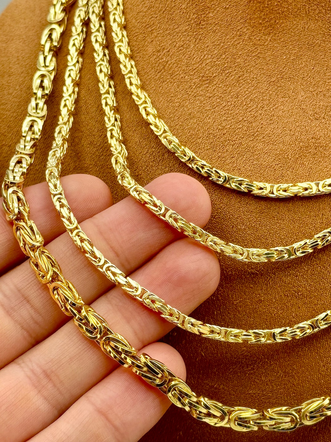 14K Solid Gold Byzantine Chain Necklace: 3mm or 5mm Thickness - Etsy