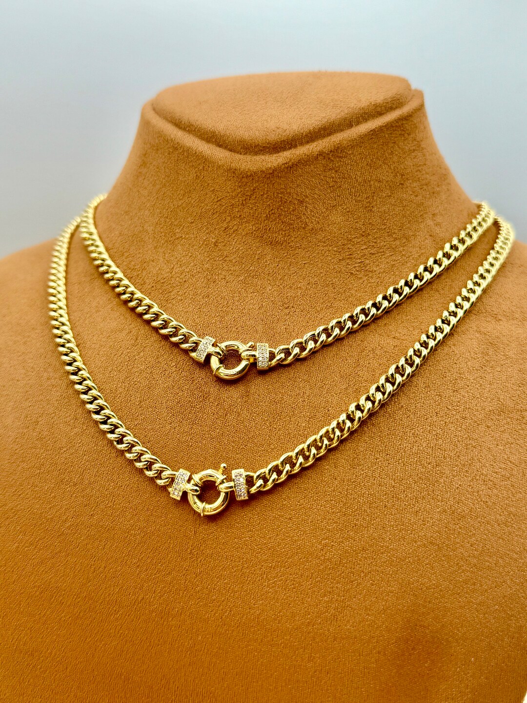 18k Solid GOLD Curb Chain Necklace 18", 5MM ,18k Real Gold Curb ...