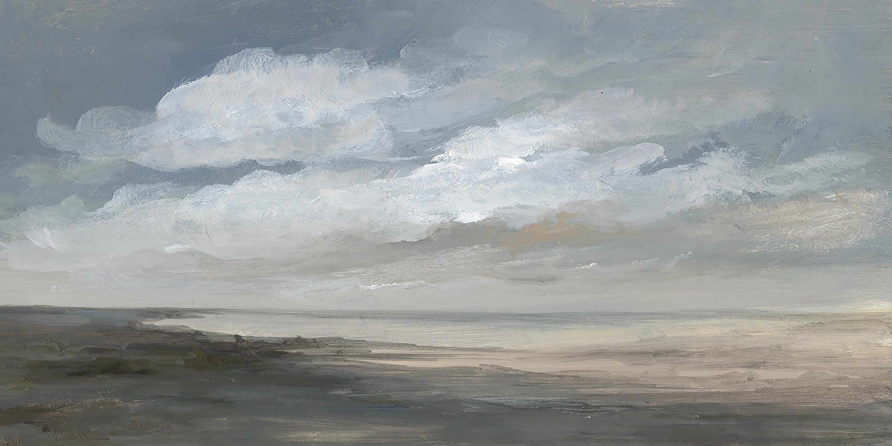 Soft Landscape Painting, Art for Shelf Styling, Soft Blue and Brown Art ...