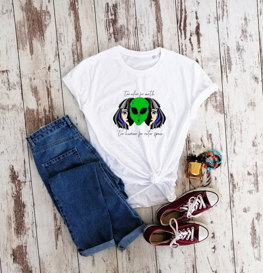Organic Cotton, Alien Drawing T-shirt, Feminism Shirt, Alien T-shirt ...