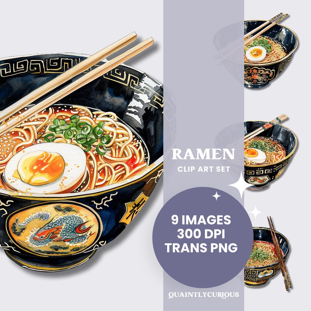 Ramen Clip Art Set 9 Unique Images, 300 DPI, Transparent PNG Delicious ...