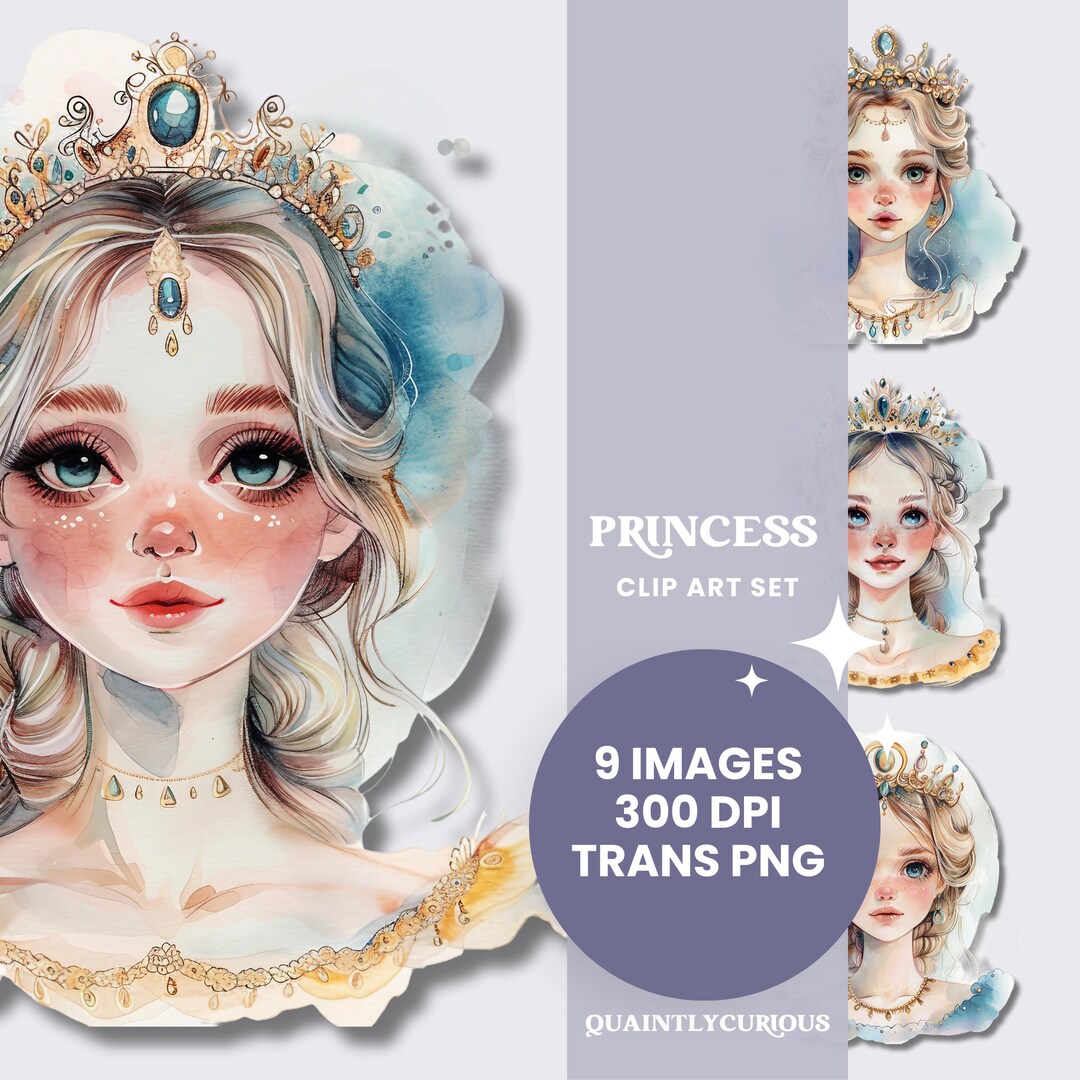 Princess Clip Art Set 9 Unique Images, 300 DPI, Transparent PNG Royal ...