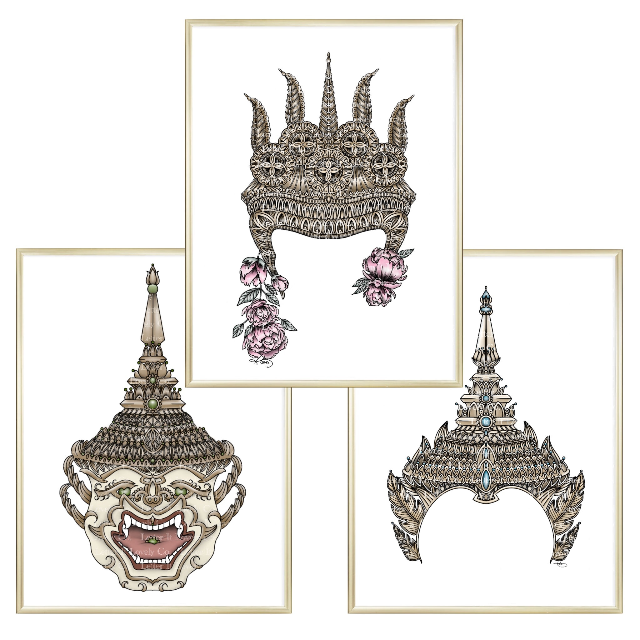 Apsara Headdress Trio-apsara Digital Art-apsara Digital Print-apsara ...