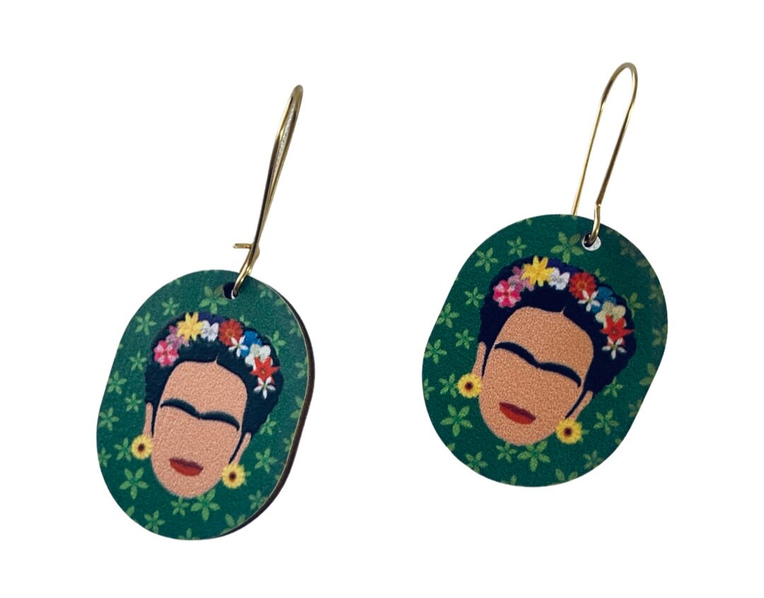 Handmade Frida Kahlo Wooden Earrings: Boho Stainless Steel Jewelry - Etsy