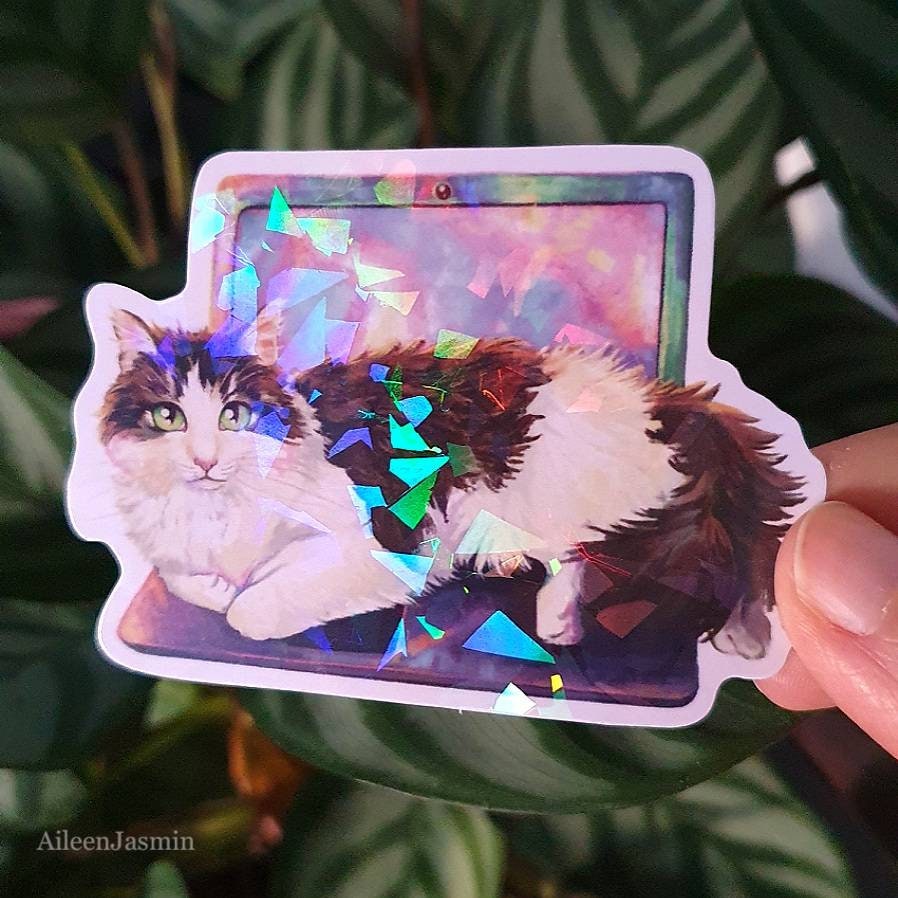 Holographic Cat Sticker, Maine Coon Sticker, Holo Triangles, Cat Person ...