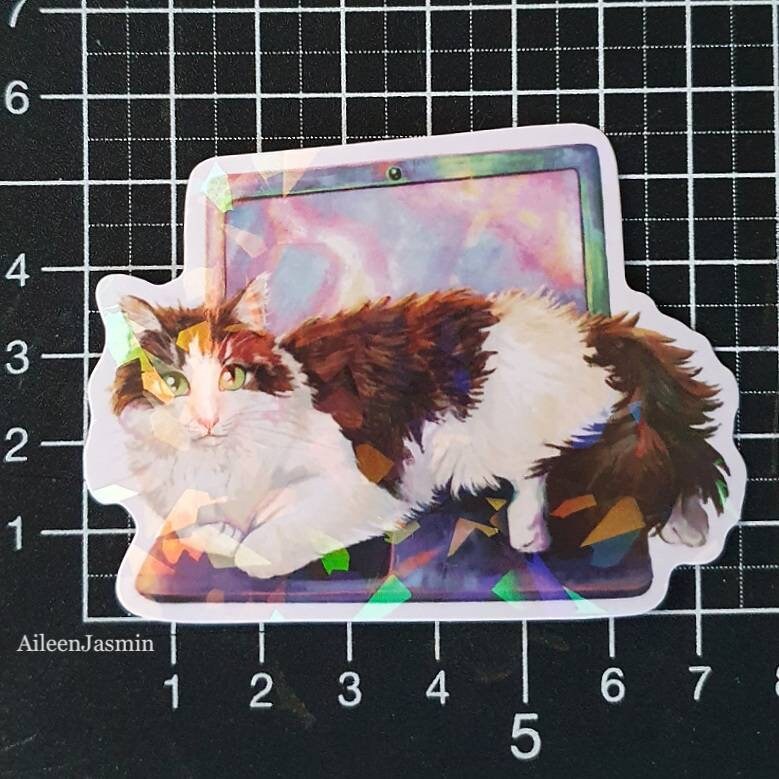 Holographic Cat Sticker, Maine Coon Sticker, Holo Triangles, Cat Person ...