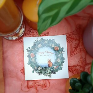 Square fox Christmascard , New years card, xmas card, small christmas ...