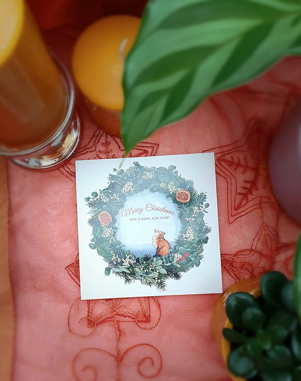 Square fox Christmascard , New years card, xmas card, small christmas ...
