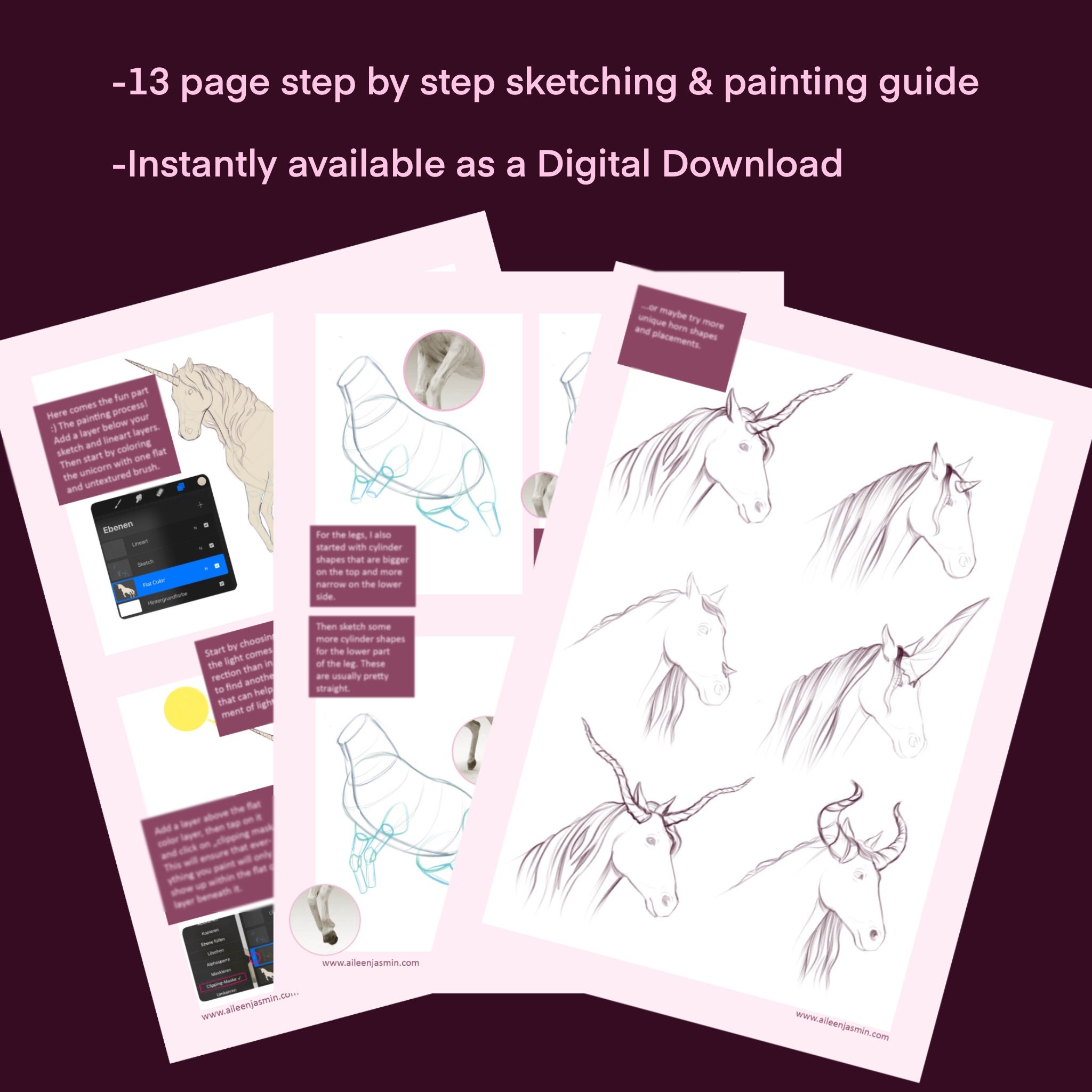 How to Draw a Realistic Unicorn, Procreate Painting Guide: Step-by-step ...