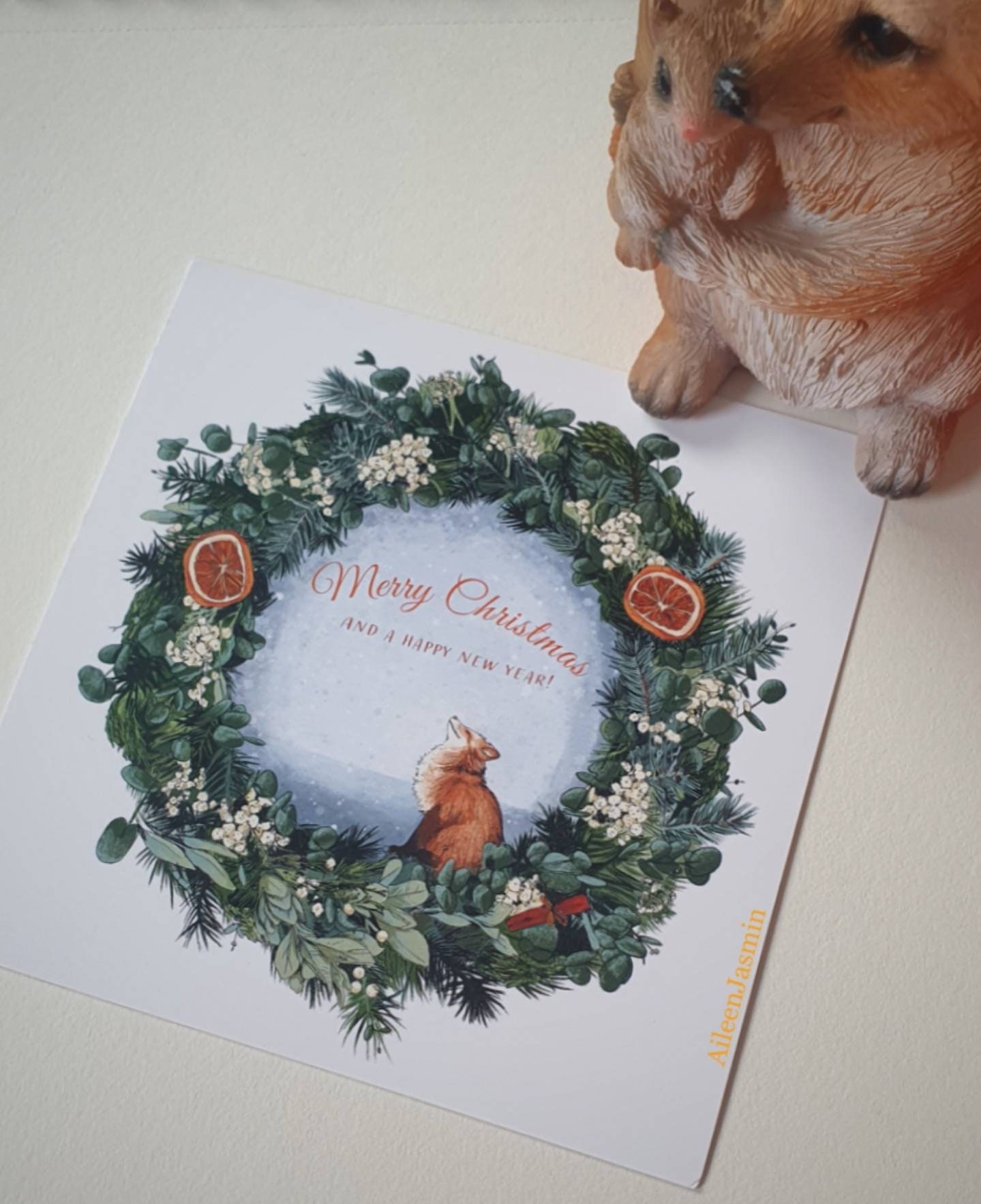 Square fox Christmascard New years card xmas card small - Etsy.de