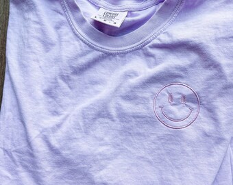 Flower Smile Tee Comfort Colors Smiley Face Monogram Pocket Tee ...