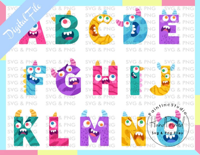 26 Monster Alphabets Doodle Letters Full ALPHABET PNG Bundle,alpha Pack ...