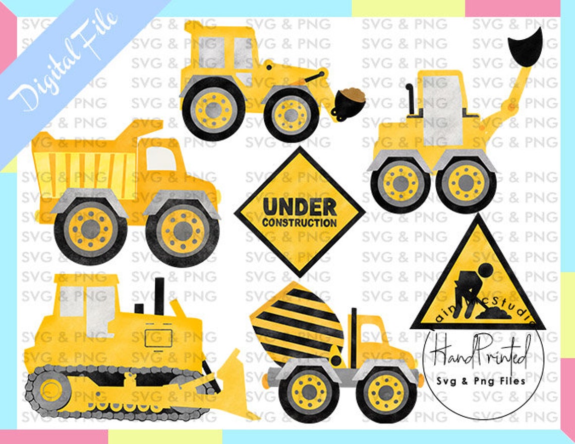 Watercolor Construction Pngs Construction Clipart Set 7 | Etsy