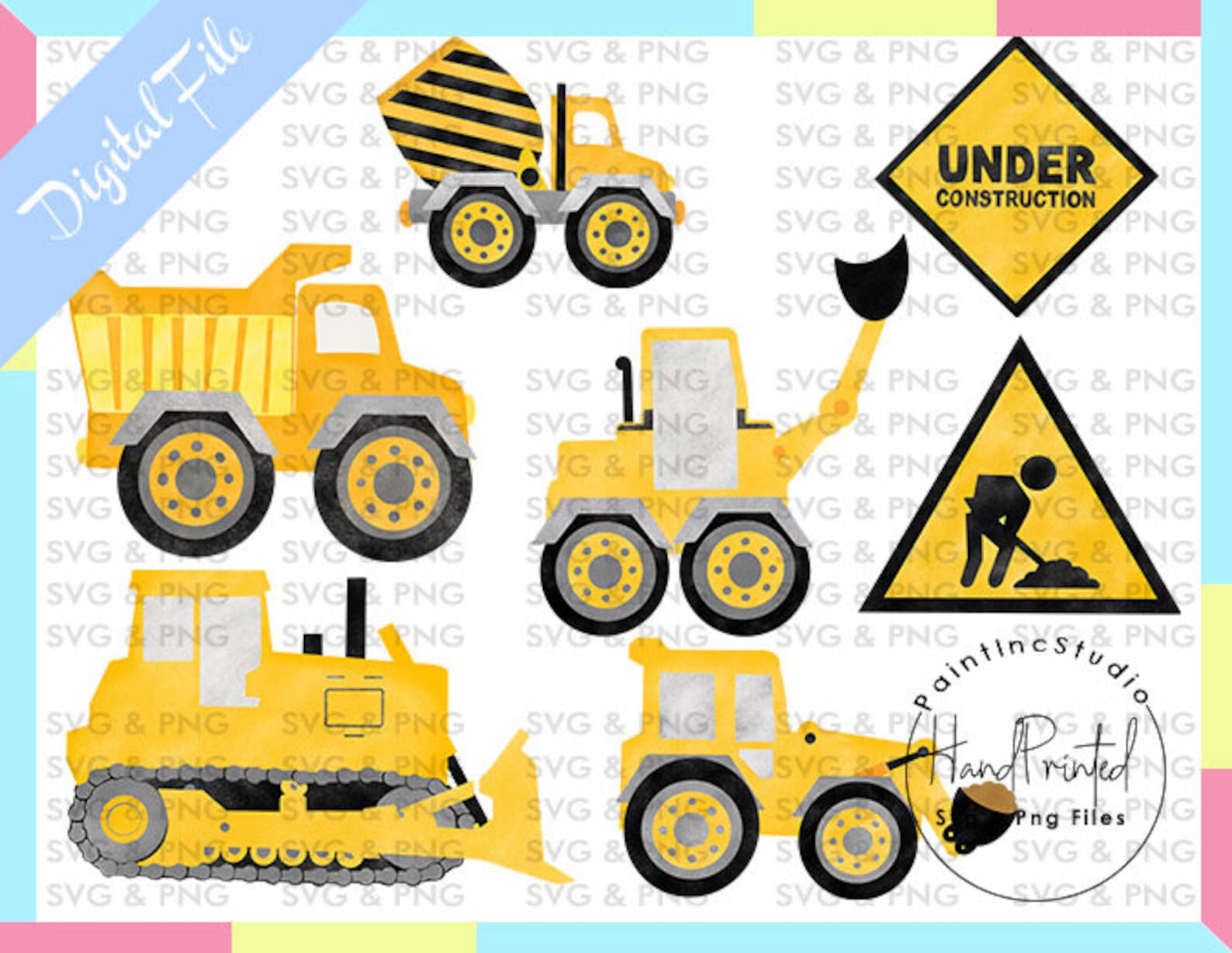 Watercolor Construction Pngs Construction Clipart Set 7 | Etsy