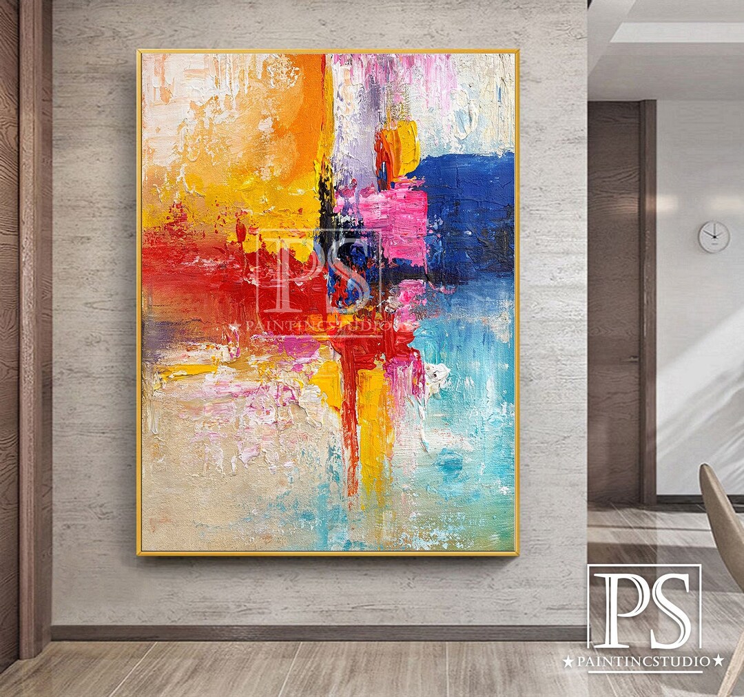 Extra Large Original Abstract Painting, Orange Blue Abstract Wall Décor ...