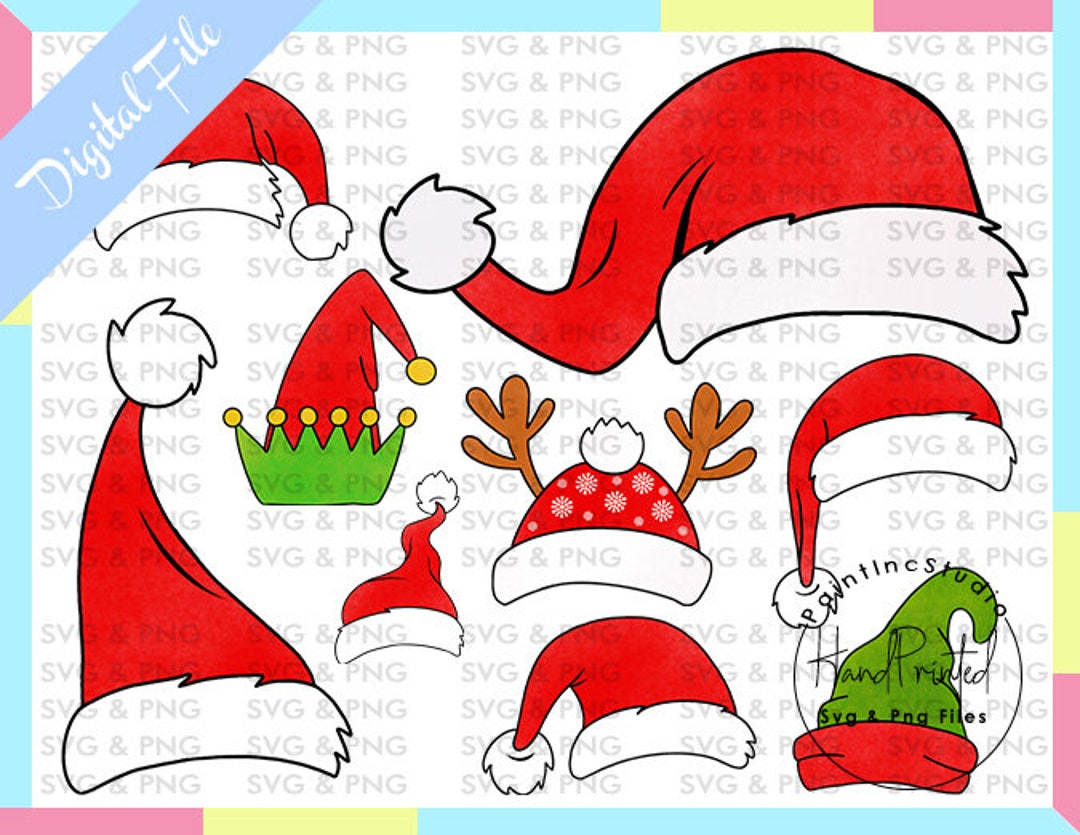 Christmas Hat Clipart Bundle, Santa Cap, Holiday Sublimation Design ...
