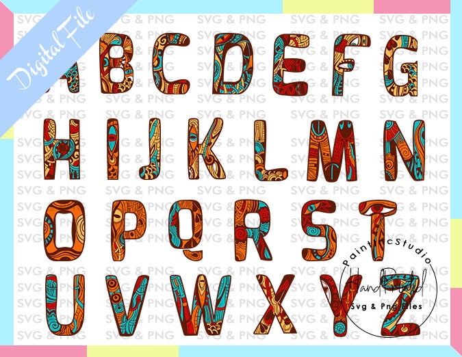 26 Vintage Alphabets Doodle Letters Full ALPHABET PNG Bundle,alpha Pack ...