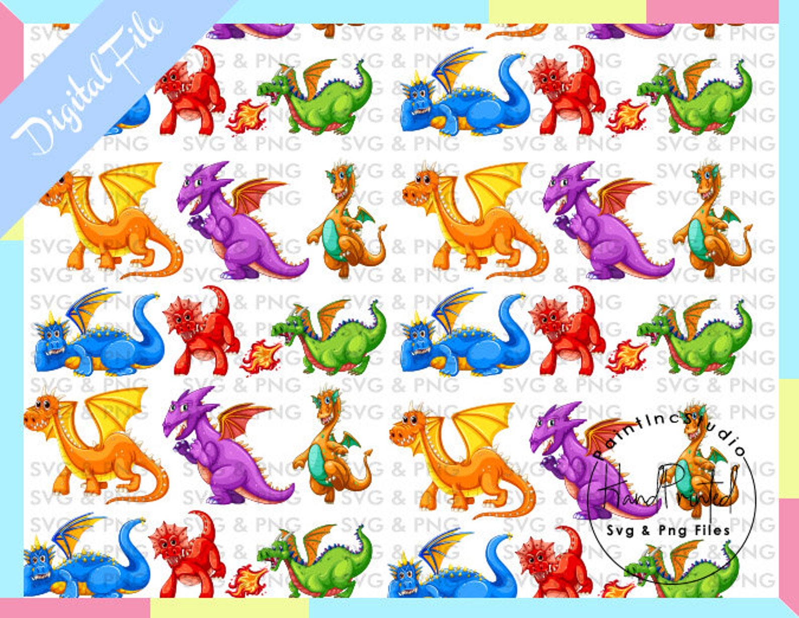 Dragon Dinosaur Clipartwatercolor Clipartcute | Etsy