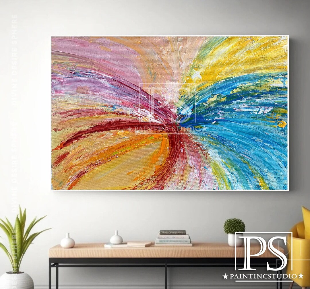 Extra Large Original Abstract Painting, Orange Blue Abstract Wall Decor ...