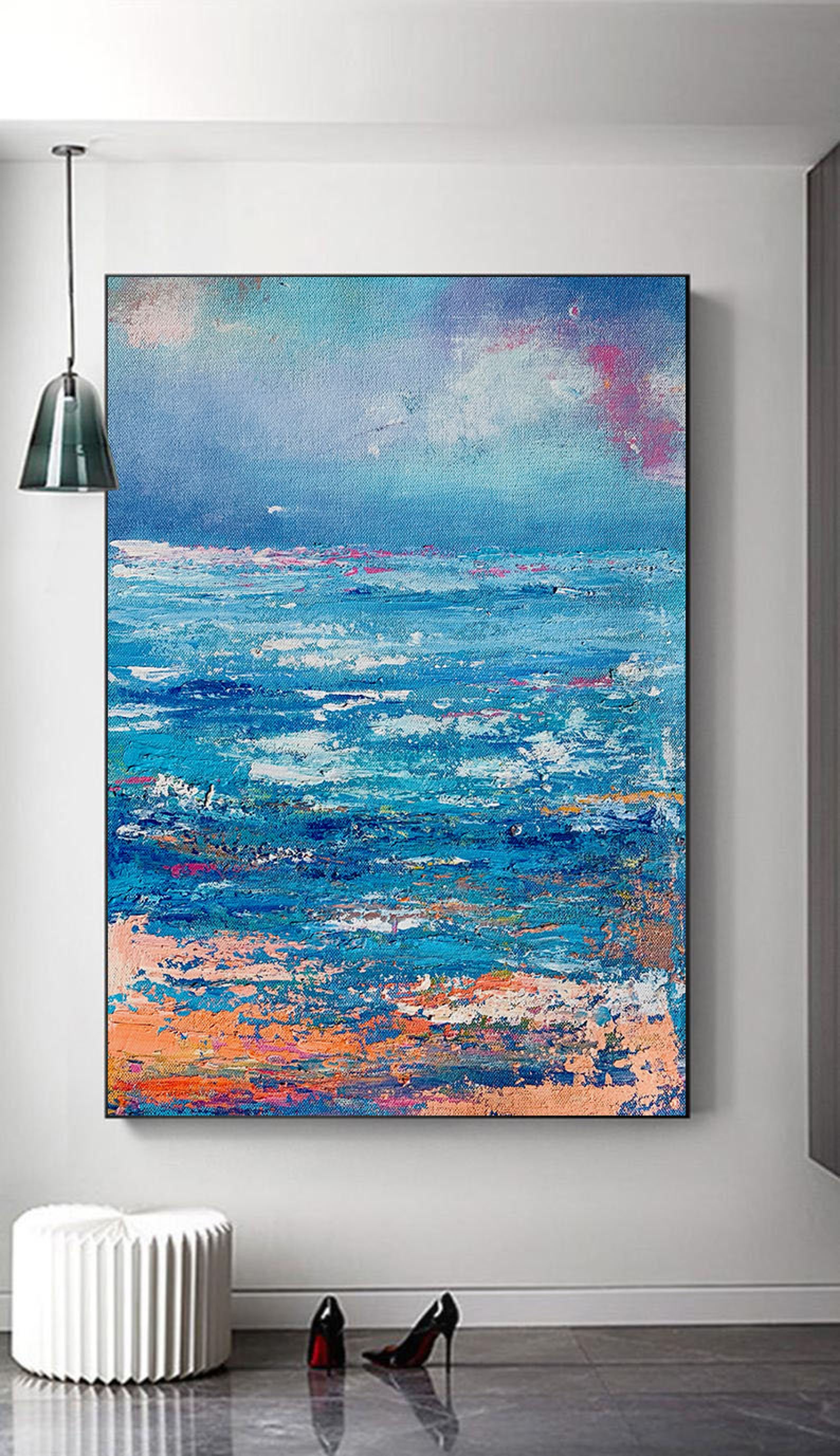 Landscape Blue Abstract Paintingpink Abstract | Etsy