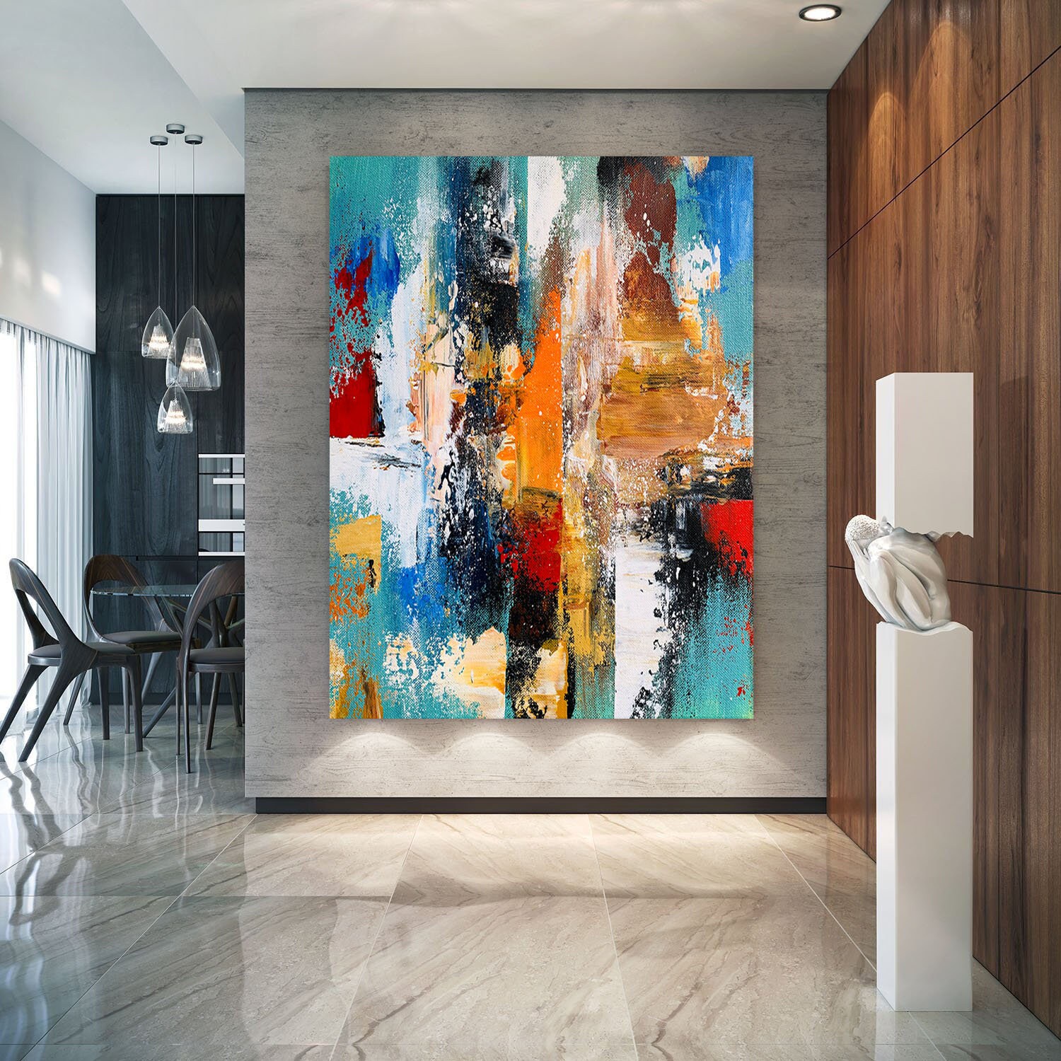 Extra Large Wall Art,abstract Canvas Art,original Art,blue & Orange ...