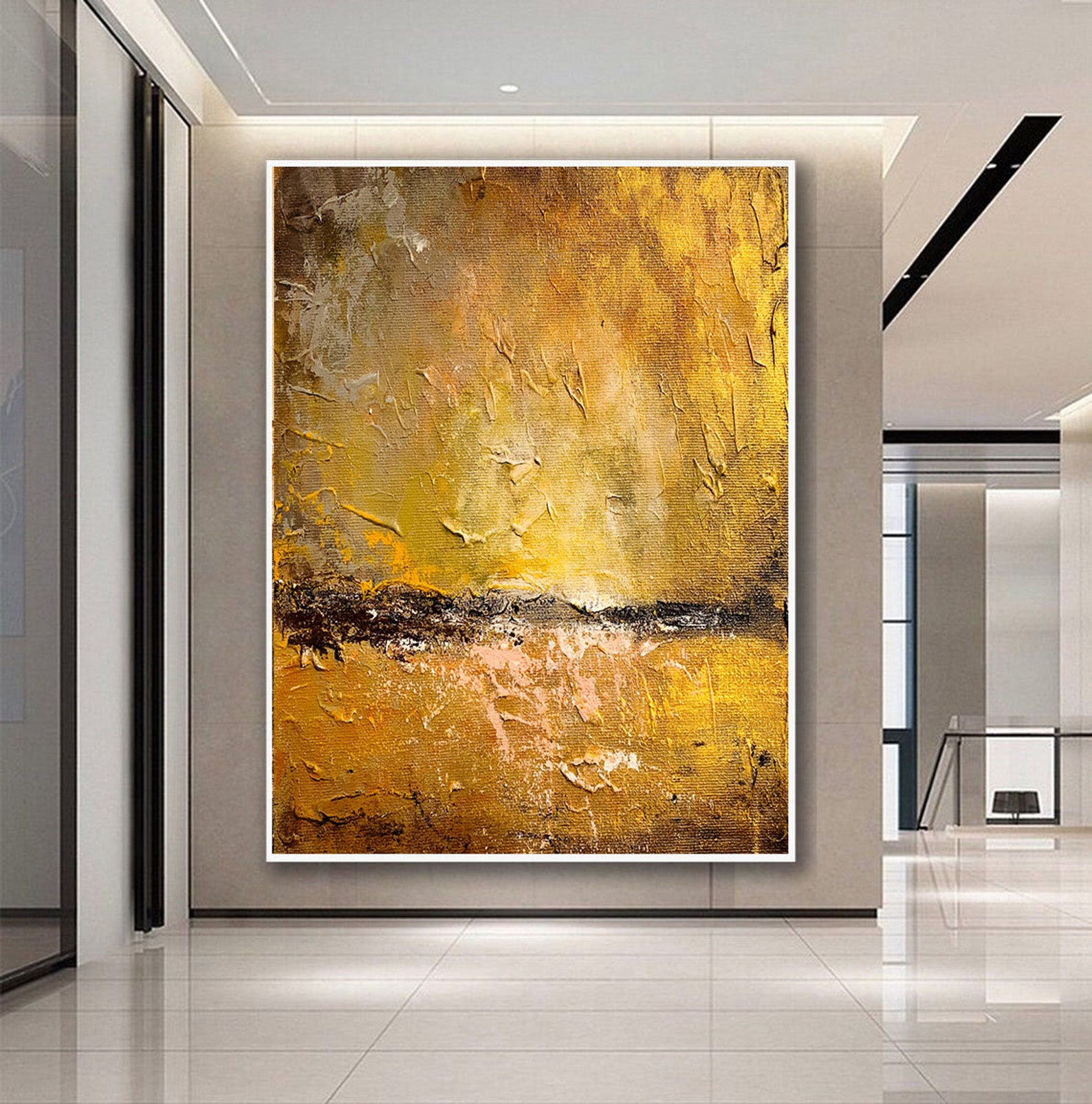 Large Canvas Abstract Art Gold Painting Landscape Painting - Etsy