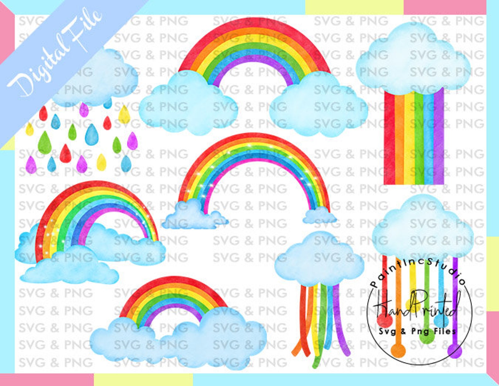 Pack of 8 Watercolor Rainbow Clipart PNG Rainbow Cloudsdiy - Etsy