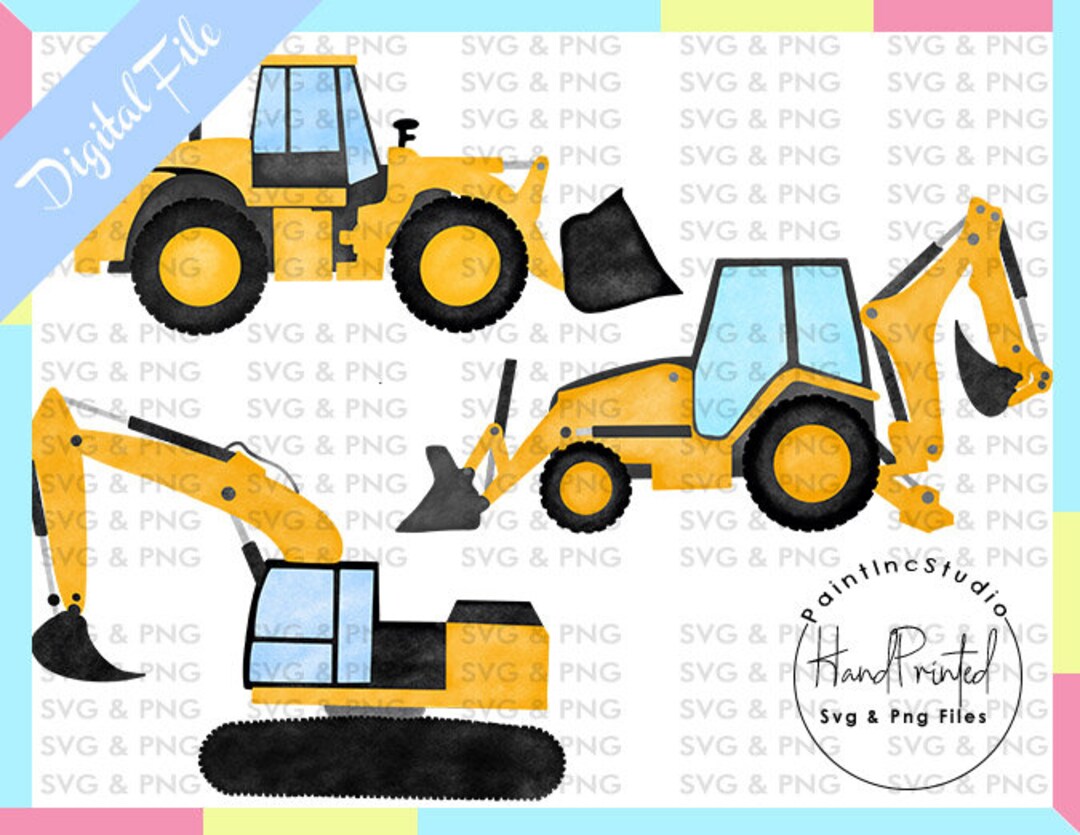 3 Watercolor Construction Trucks Sublimation PNG Design,construction ...