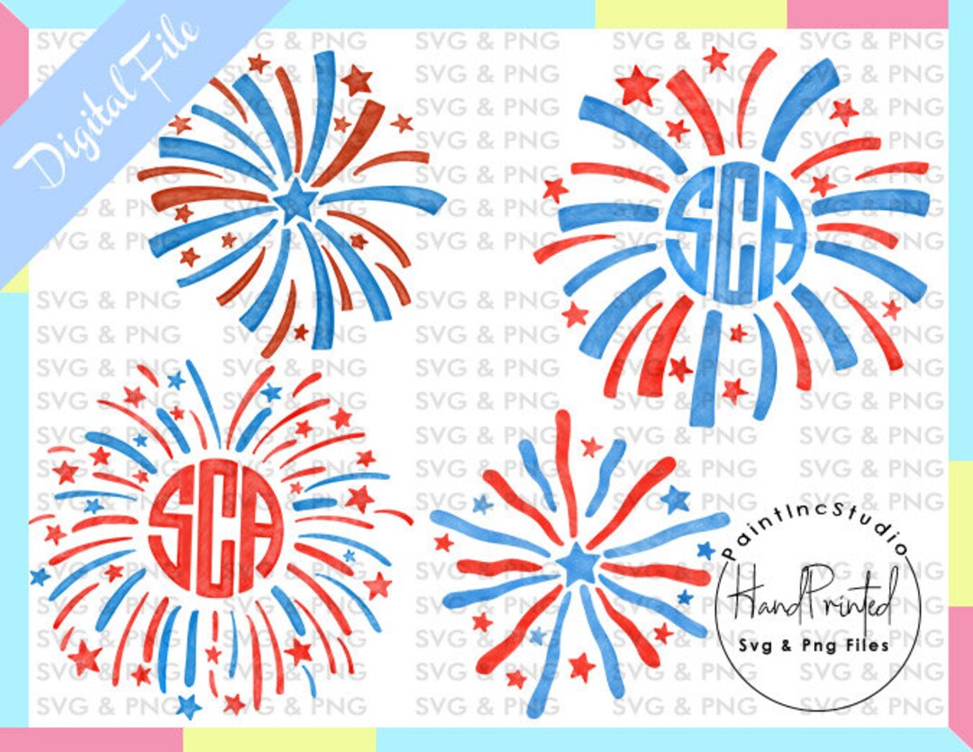 Fireworks 4th July Independence Day Patriotic Monogram Frames PNG ...