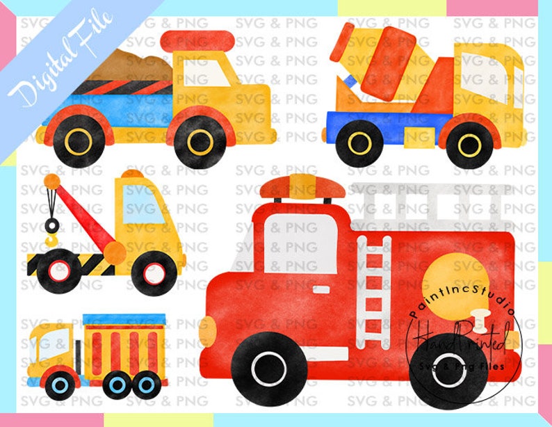 Watercolor Construction Trucks,sublimation Png,construction Clipart ...