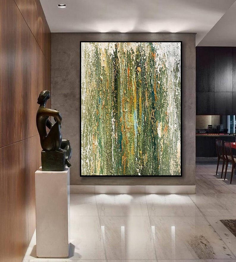 Extra Large Original Abstract Art Greenvertical Abstract | Etsy UK