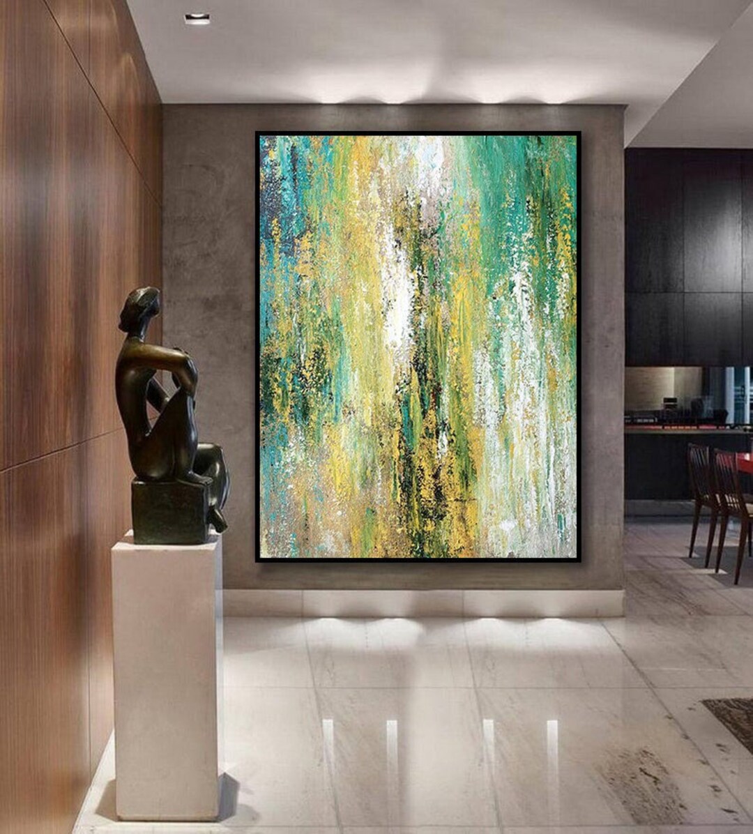Extra Large Original Abstract Art Green, Vertical Abstract Painting ...