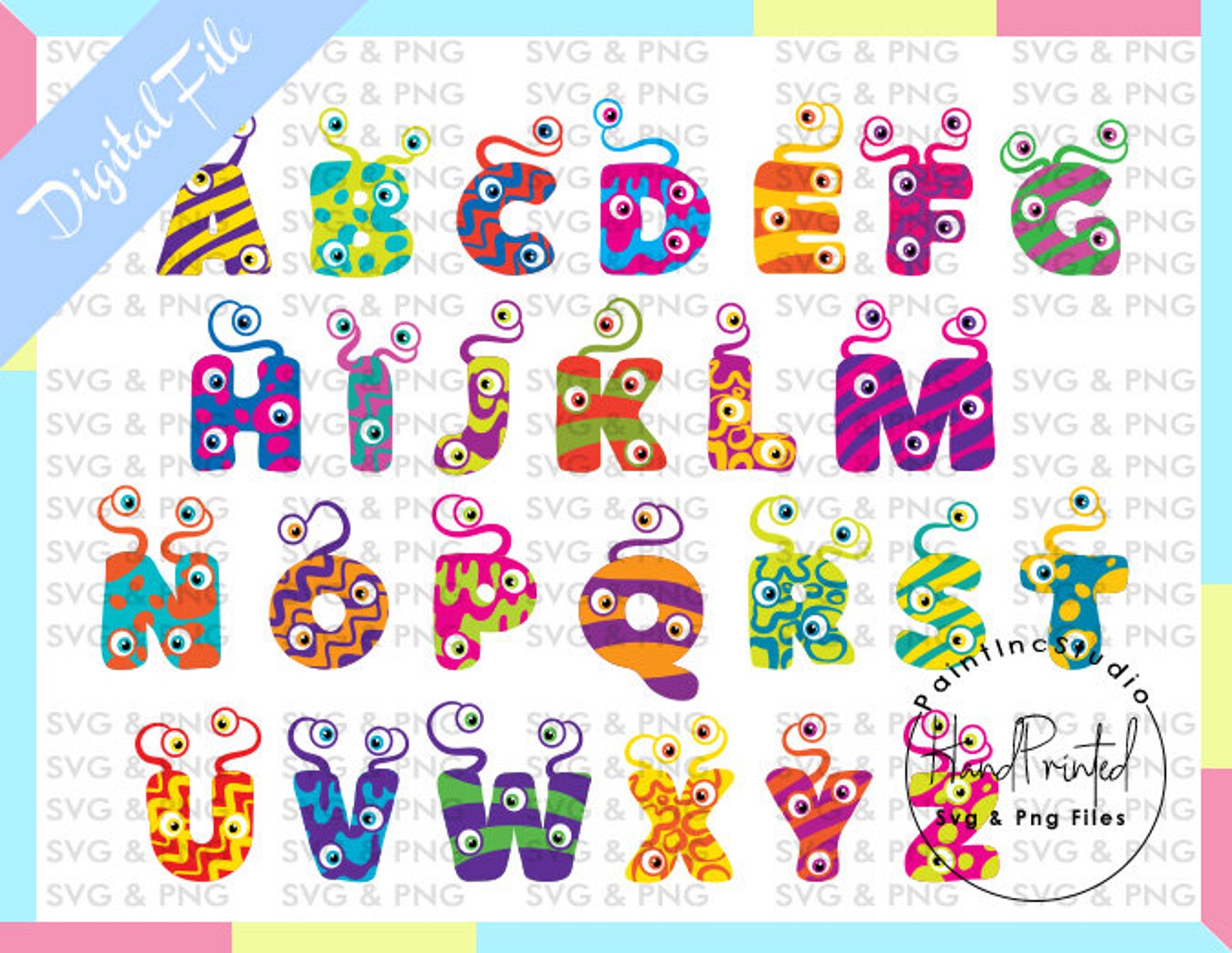 Monster Alphabet Sublimation Pngalphabetalphabet | Etsy