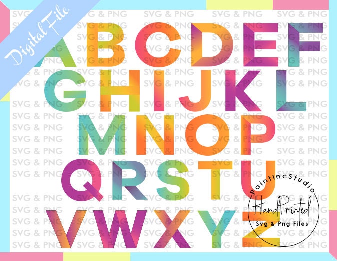 Alphabet Sublimation Pnggradientalphabetalphabet | Etsy