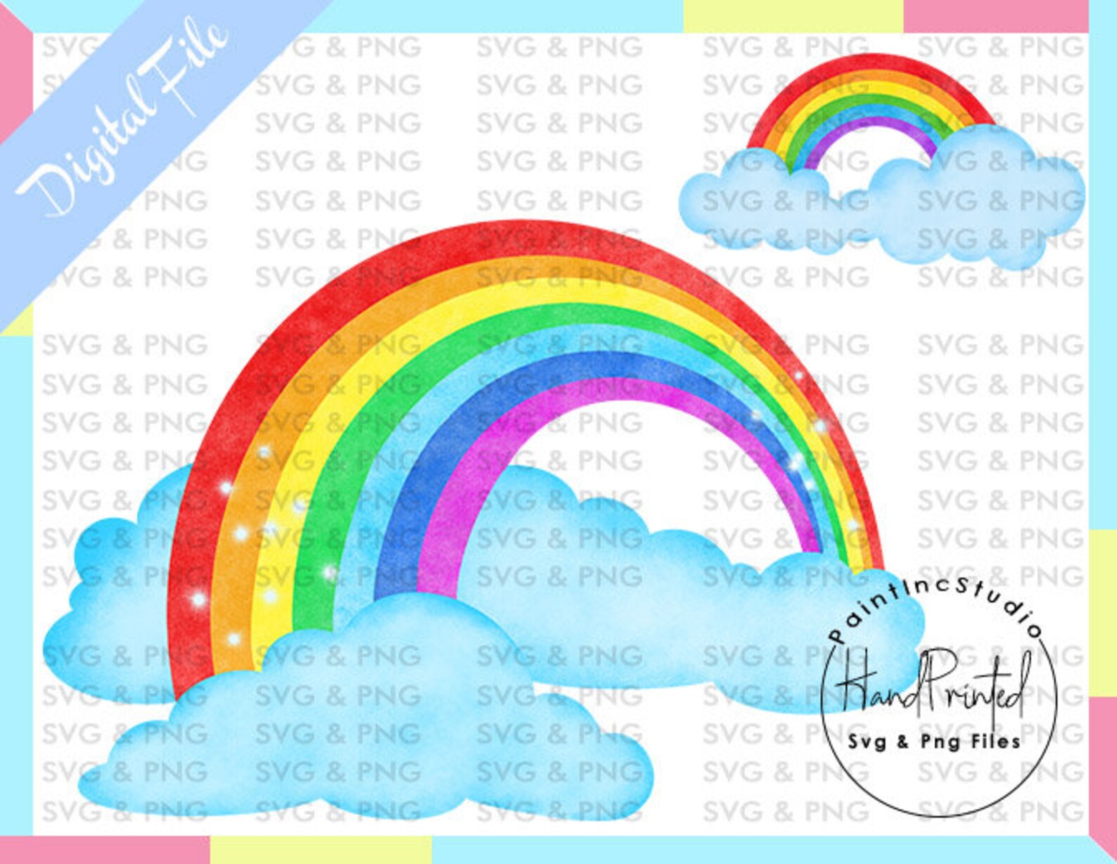 4 Watercolor Rainbow Sublimation Pngbright Rainbowrainbow | Etsy