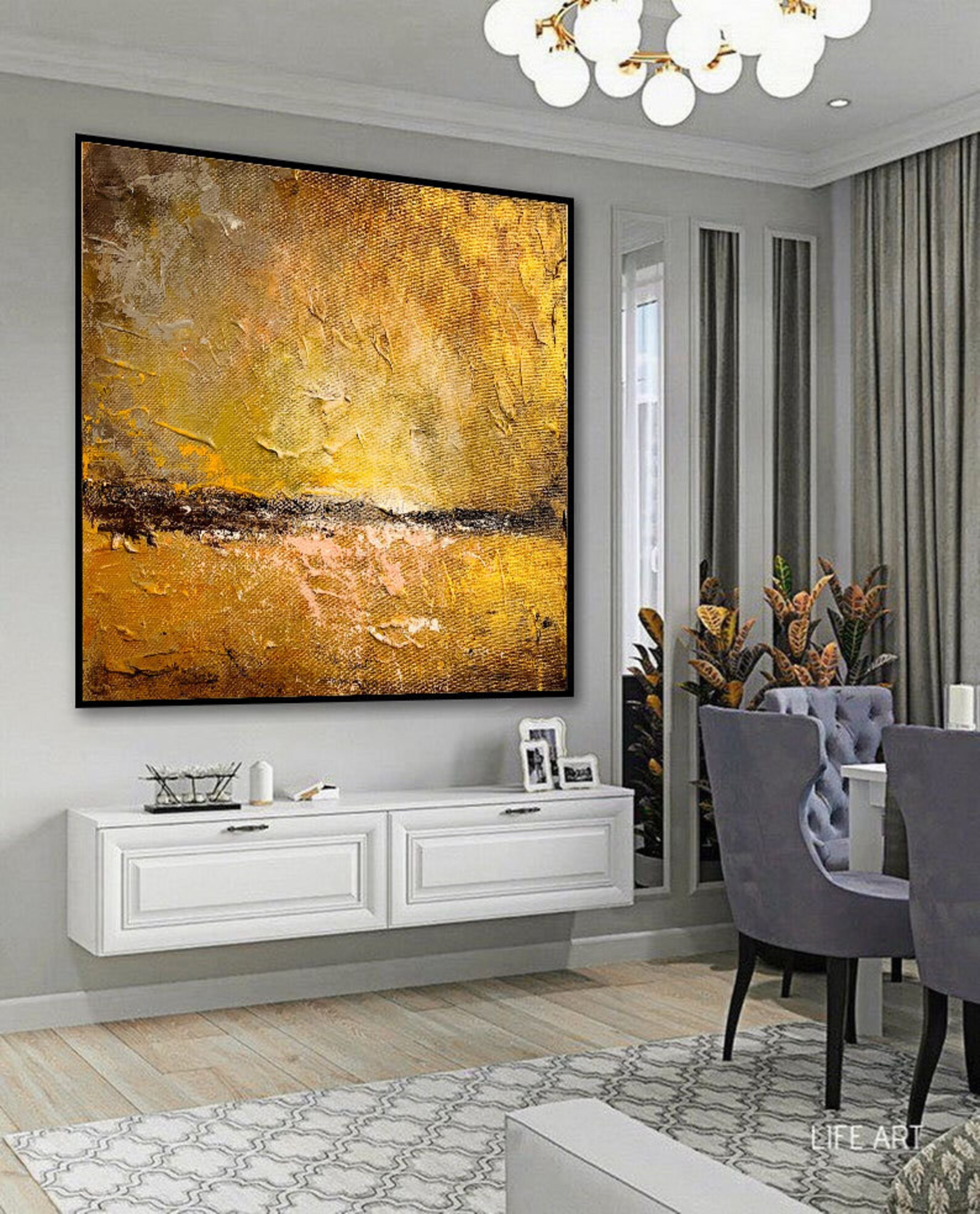 Large Canvas Abstract Art Gold Painting Landscape Painting - Etsy