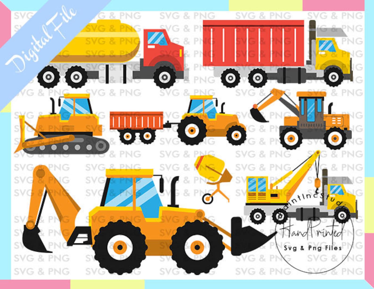 10 Construction Trucks Sublimation Pngconstruction | Etsy