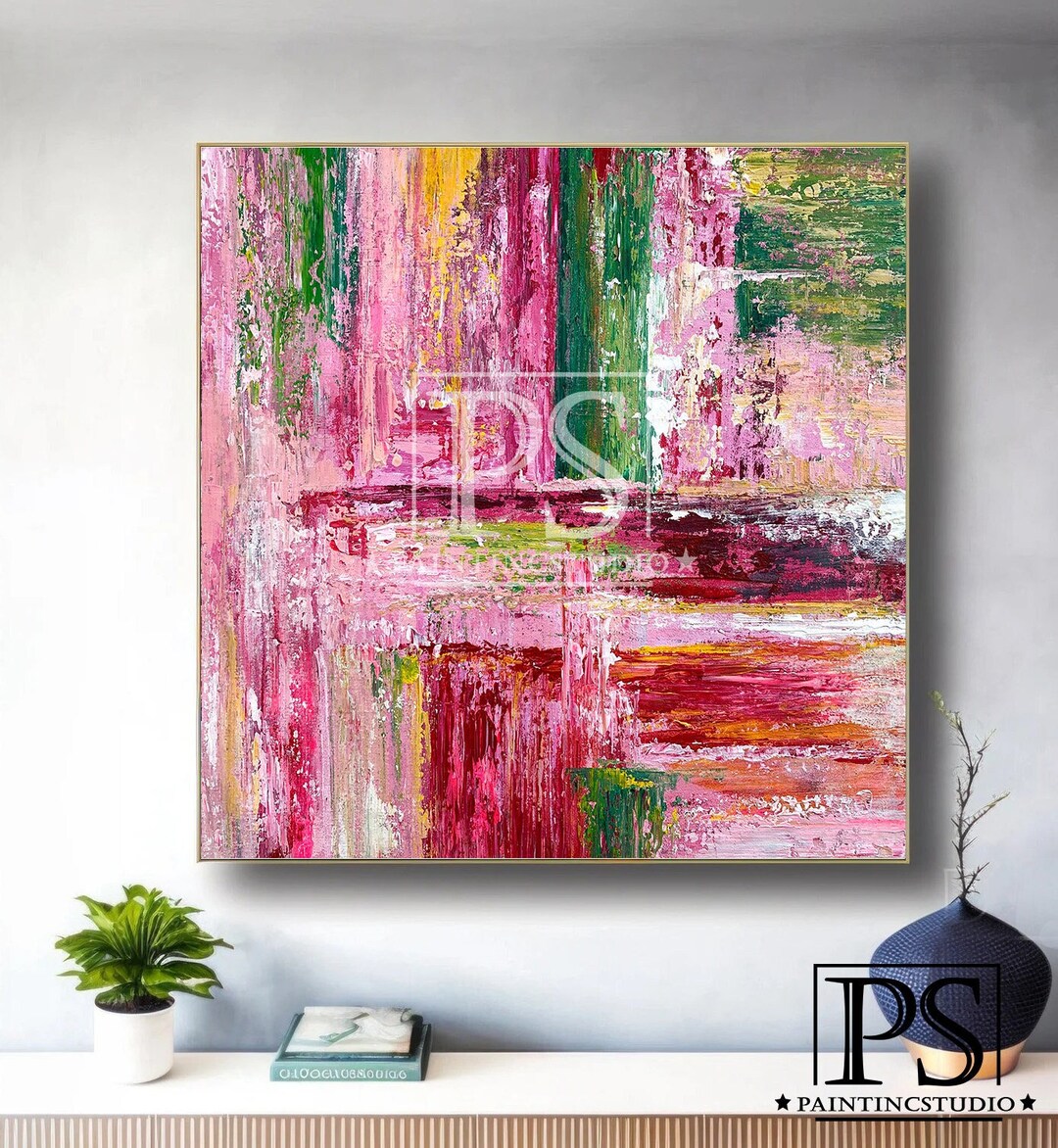 Original Pink Abstract Wall Painting, Extra Large Canvas Art ...