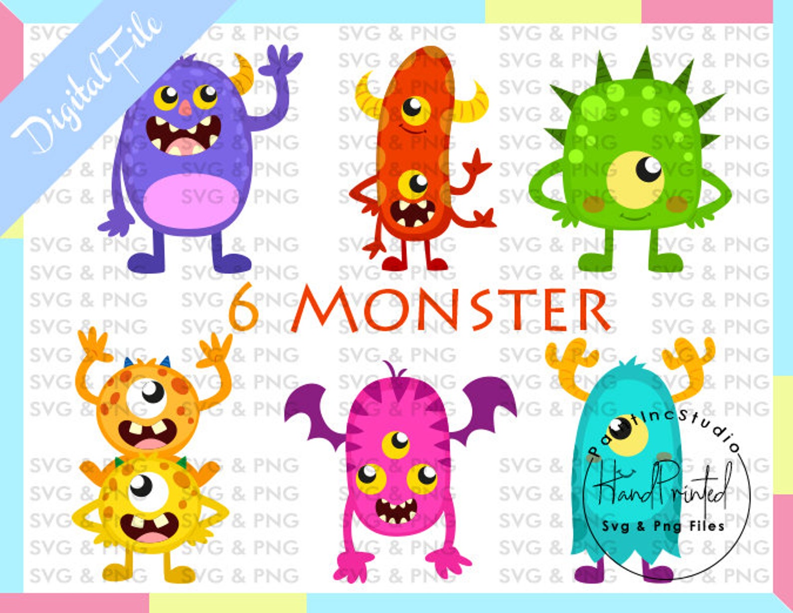 6 Monster PNG Sublimation Design,monster Cliparts,monster Png,cute ...