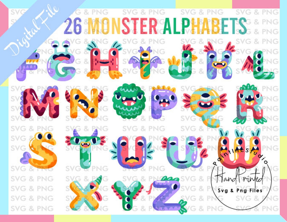 Alphabet Sublimation Png,monster Alphabet,alphabet Clipart,monster ...